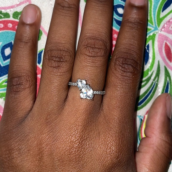 Pandora | Jewelry | Double Heart Sparkling Ring Sterling Silver | Poshmark